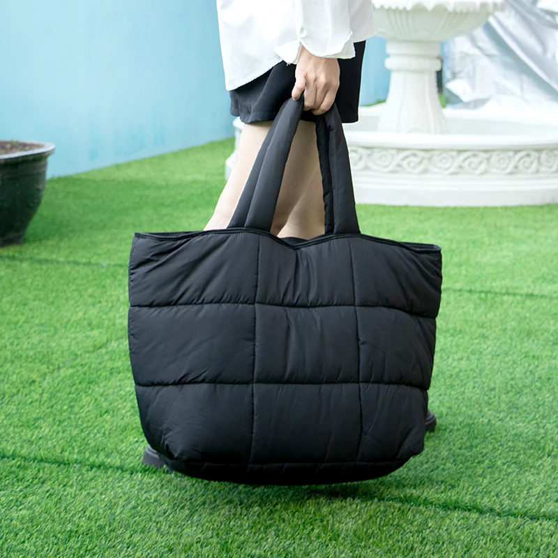 Custom Large Quilted Cotton Puffer Tote Bag for Women Durable Winter ...