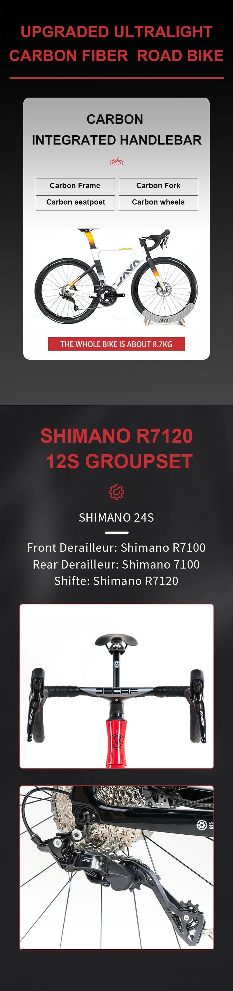 Java SUPREMA 700C - 24 Speed Carbon Road Bike with Disc Brakes