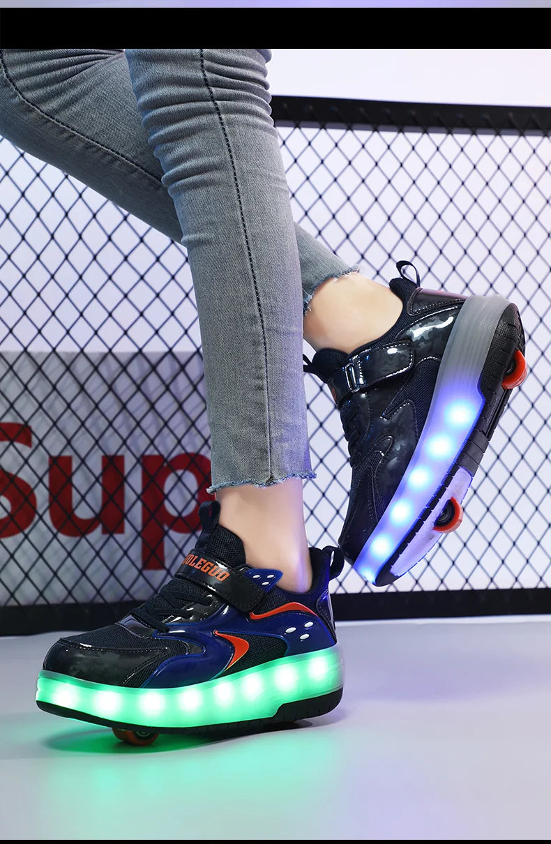 Wholesale USB Charge LED Kids Sport Shoes Boys and Girls Two Wheels ...