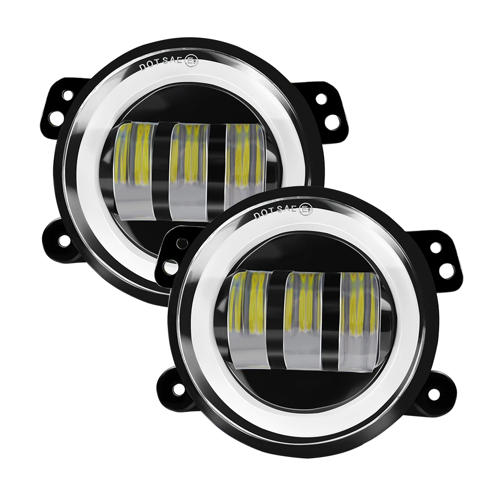 Ake 15w 4inch Front Bumper Round Fog Driving Lights 12v 4x4 Yellow&white Light+drl Angel Eye Led ...