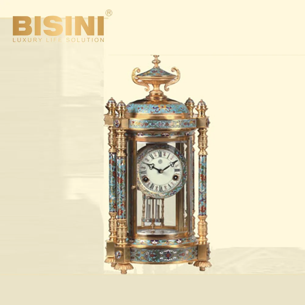 Luxury Round Cloisonne Table Clock with Pendulum - Exquisite Floral ...