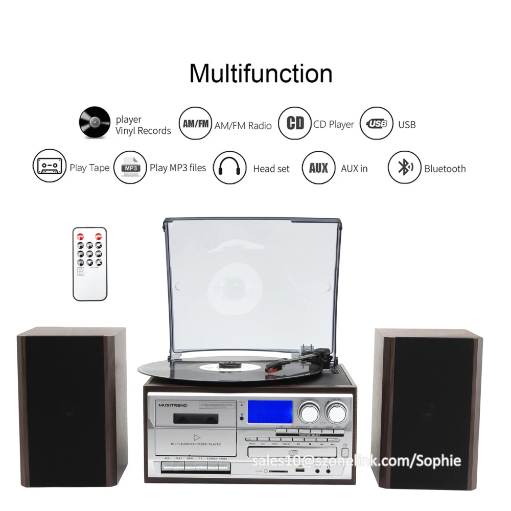 All In One Vinyl Record Turntable Music System With Usb Sd Bluetooth ...