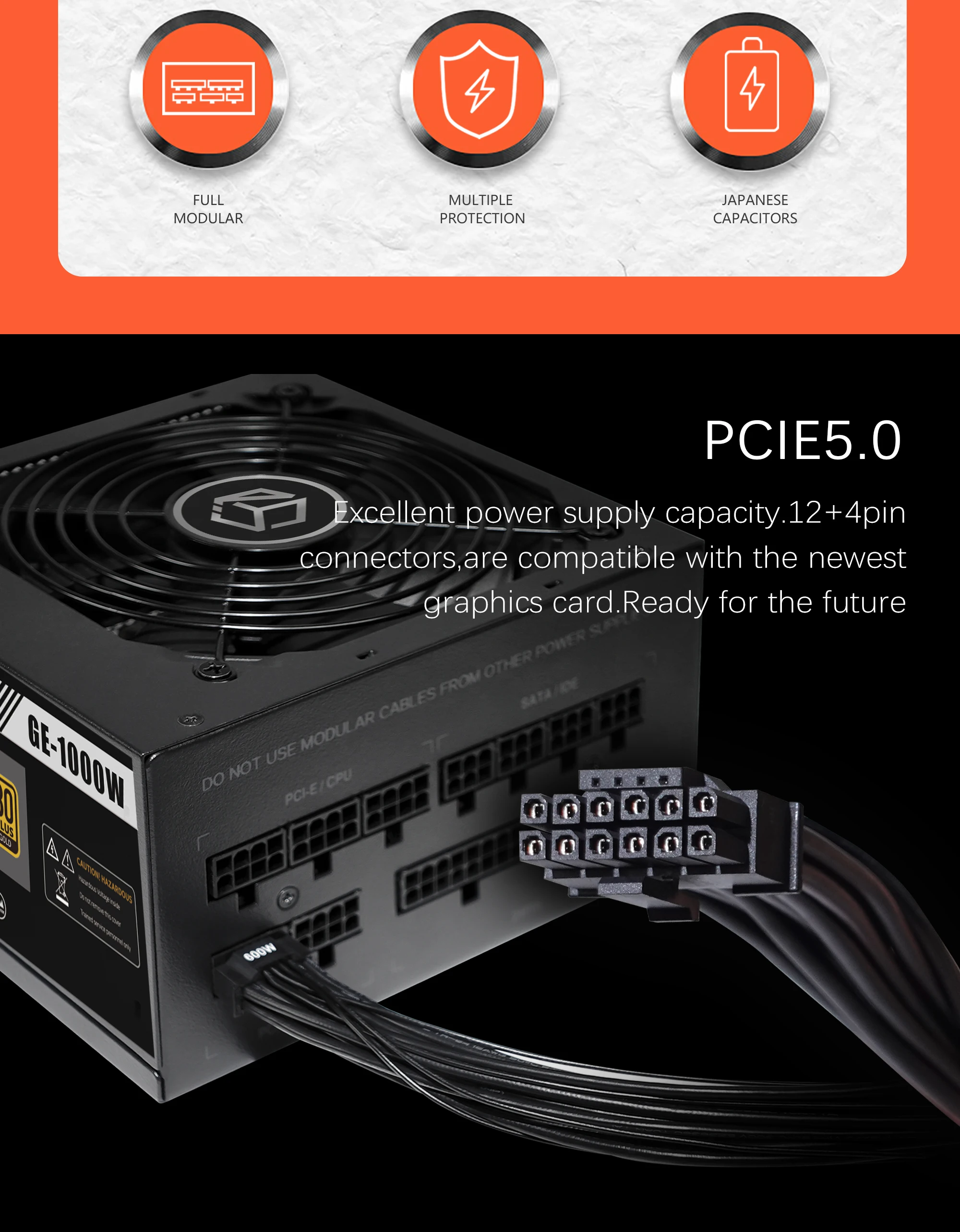 Desktop PC ATX 600W to 1200w ATX 80plus Gold Computer Psu Full Modular ...