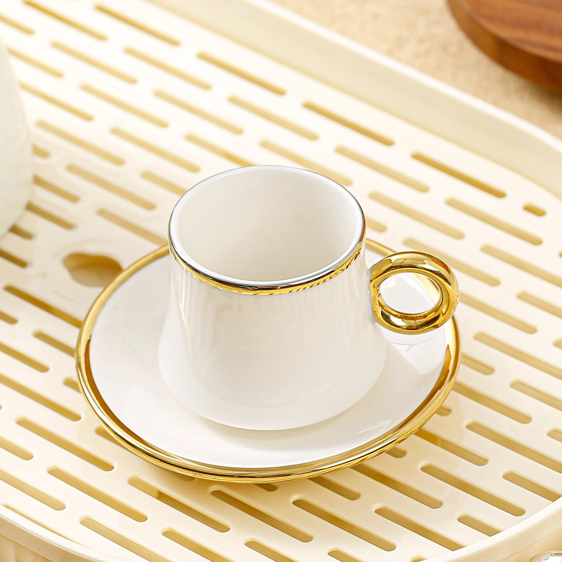 Wholesale Turkish Coffee Cup Set - 6 PCS Gold Handle Porcelain Tea Cups ...