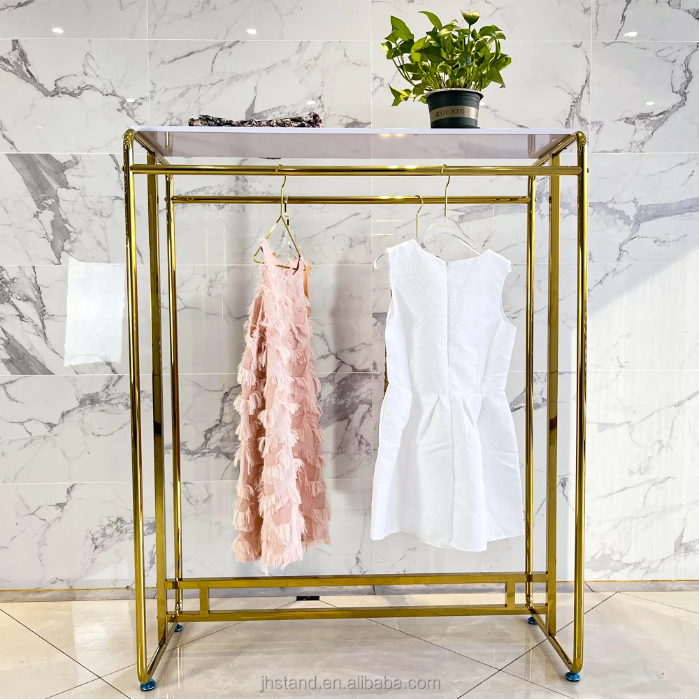 Boutique Gold Clothing Wall Rack - Nesting Table Display