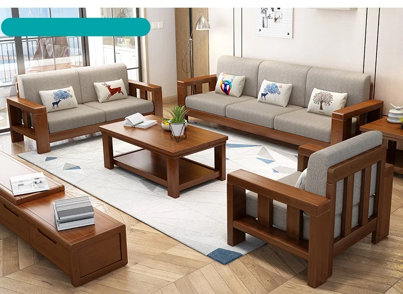 Nordic Modern Solid Wood Sofa Set for Living Room - Durable, Simple ...