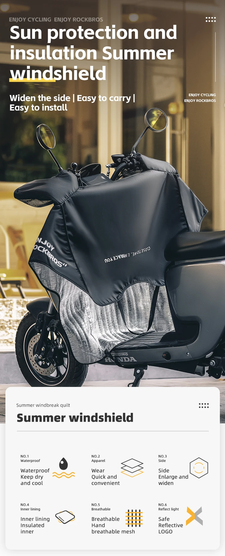 ROCKBROS Windshield for Ebike - Summer Waterproof Cover