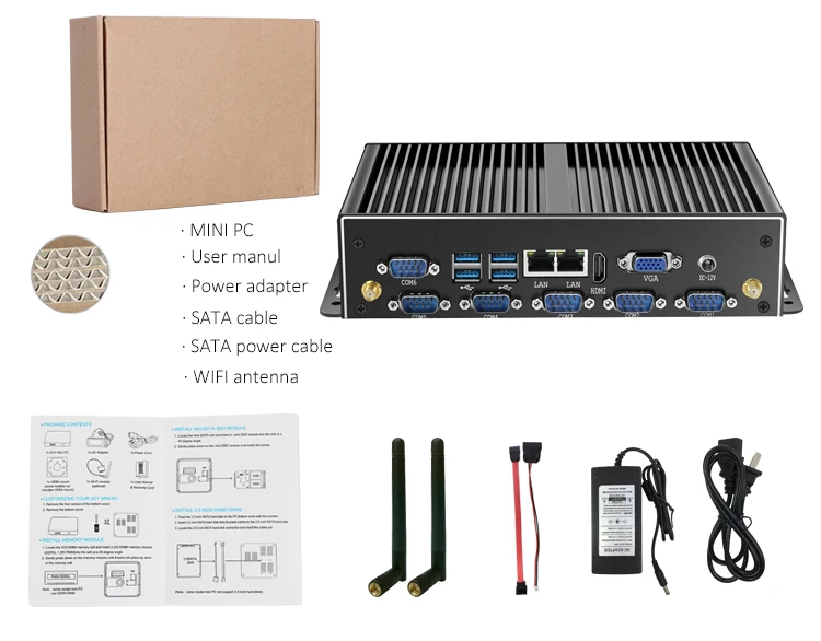 Fanless Industrial Pc Computer J1900 Core I5 4200u I7 Win7 Win10 Ubuntu ...