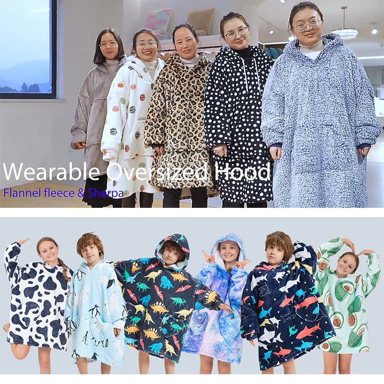 Warm Cozy Christmas Women Men Kids Unisex Custom Sherpa Snuggie Hooded ...