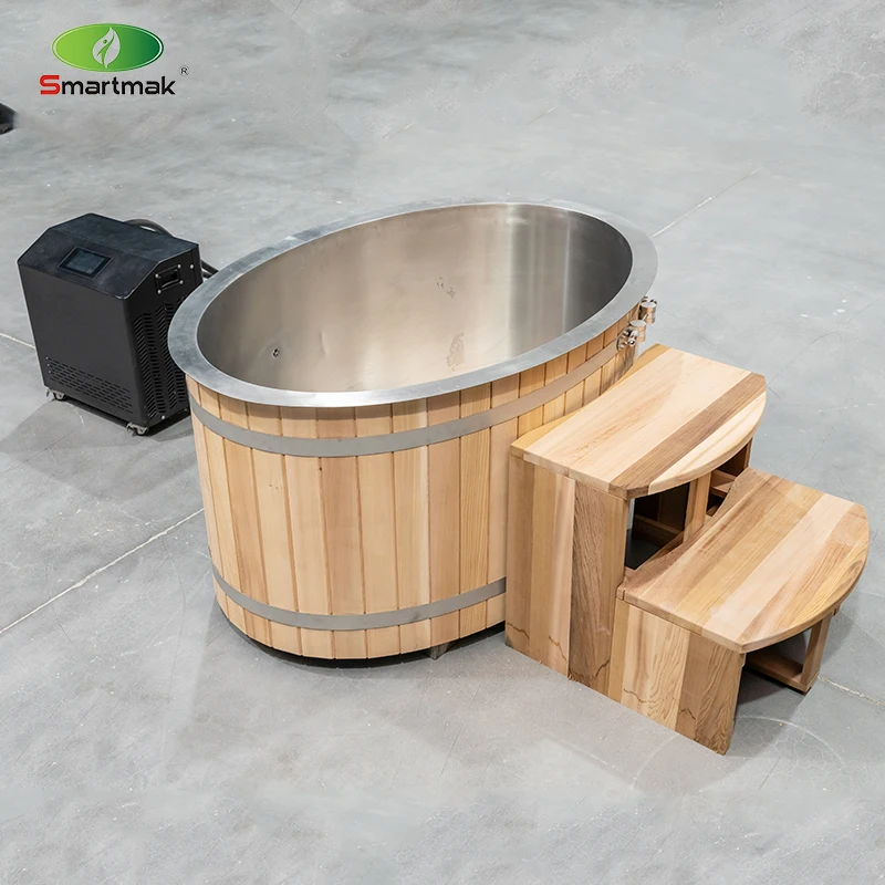 Smartmak Wooden Ice Bath Sauna Ice Barrel With Water Pump And ...