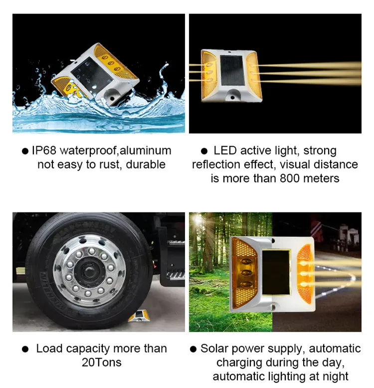 Aluminum Road Reflectors IP68 for Sidewalks - Solar LED