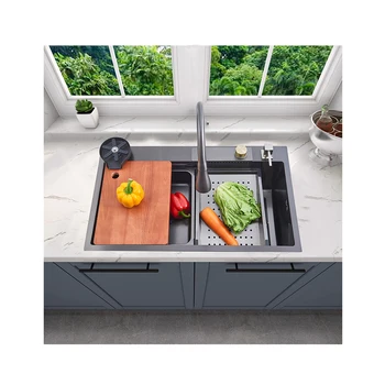 304 Stainless Steel Single Hidden Kitchen Sink With Waterfall Faucet ...