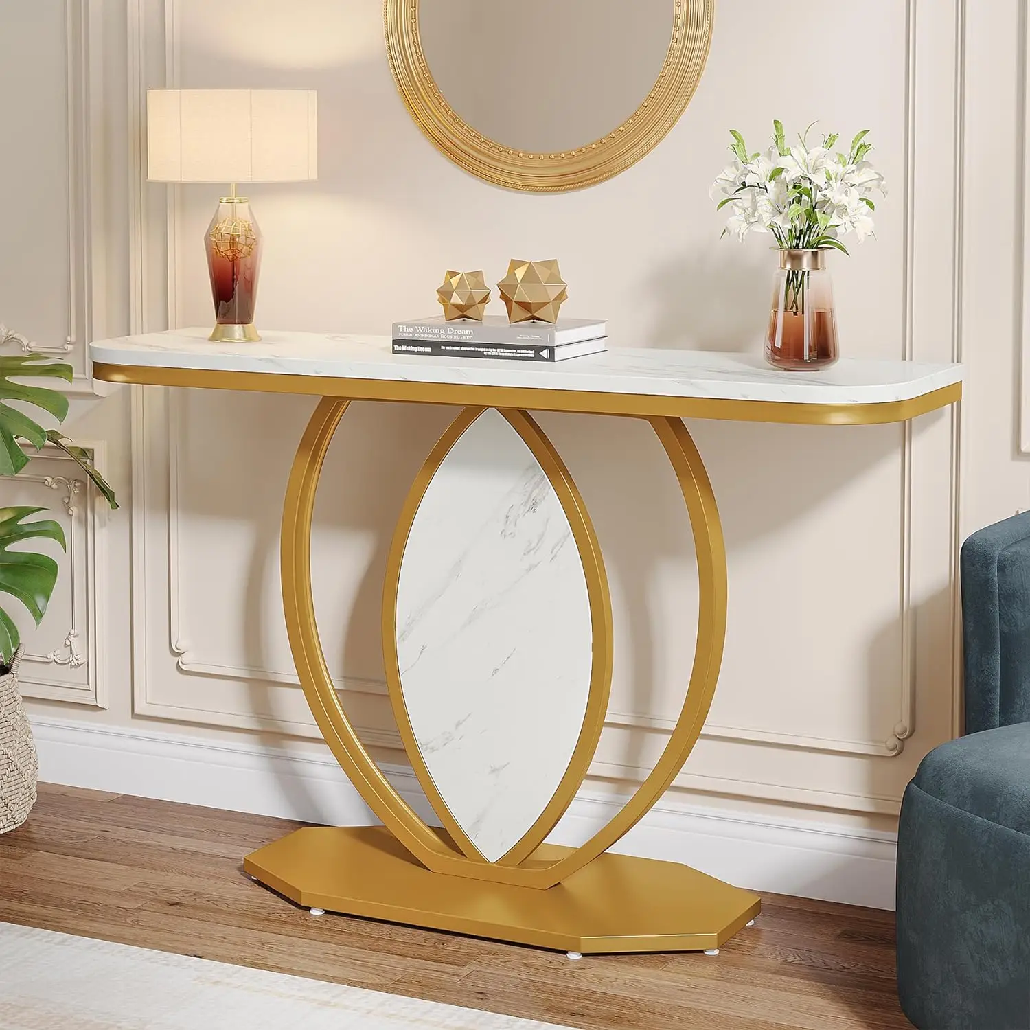 Tribesigns Gold Entryway Modern Console Table, Faux Marble Narrow Sofa ...