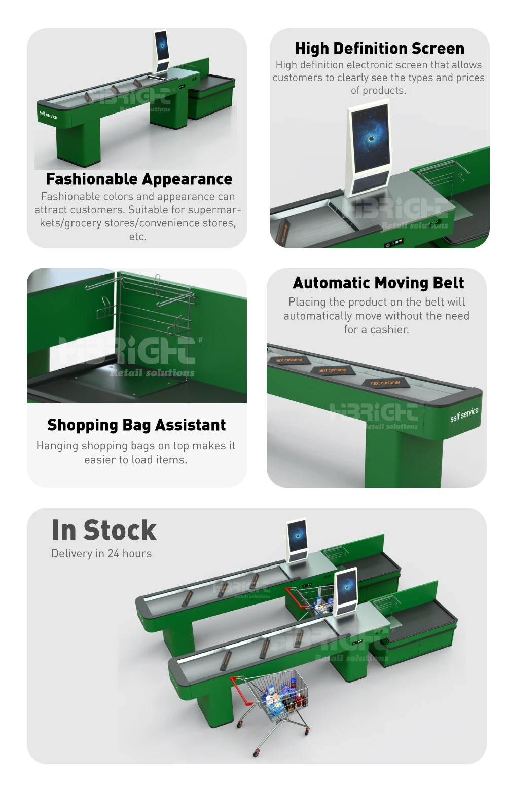 HIGHBRIGHT Supermarket Checkout Counter with Stainless Steel Automatic ...