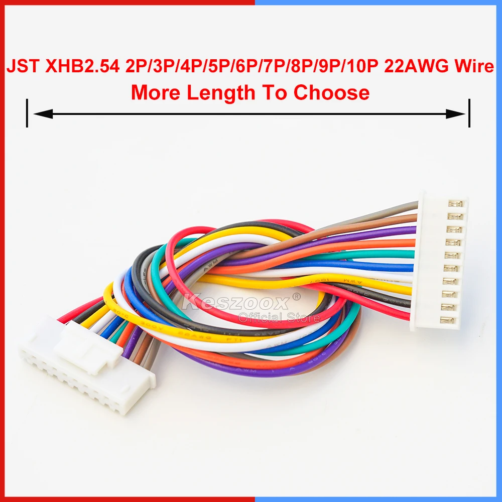 Keszoox Jst Xhb2.54mm Wire Cable Connector 22awg Wire 2/3/4/5/6/7/8/9/10pins 100/80/30/50cm ...