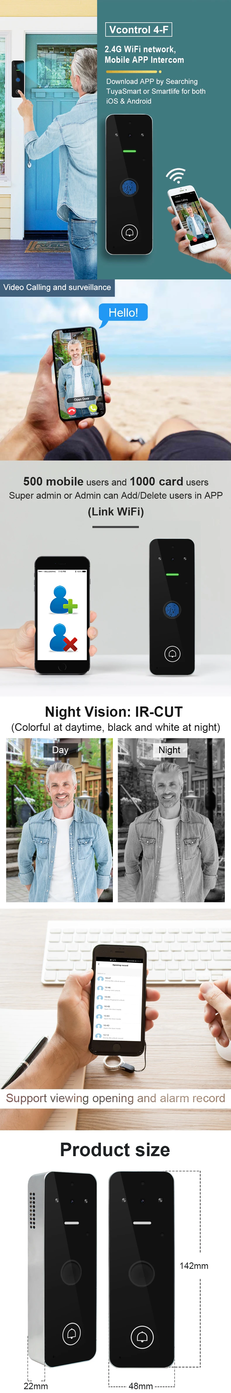 Tuya Wifi Video Intercom With Fingerprint Scanner & Smart Doorbell Odm