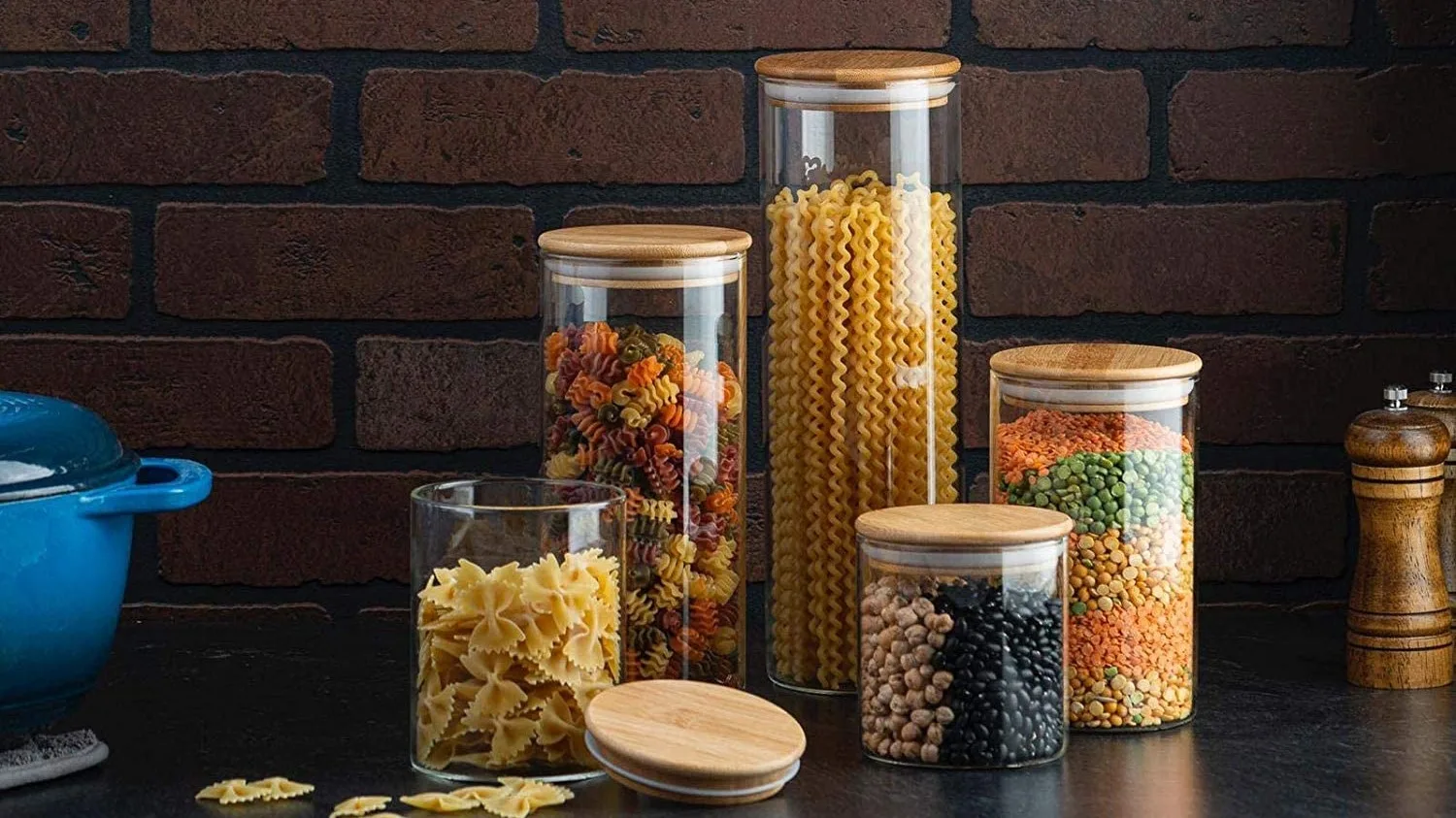 Ikoo Kitchen Bamboo Borosilicate Glass Jar With Sealed Lid Kitchen Food ...