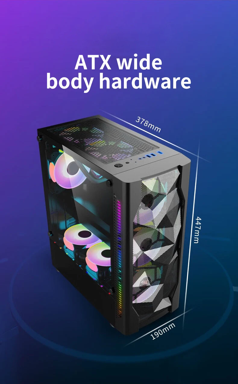 Full Tower Gaming Desktop Case with Tempered Glass & RGB