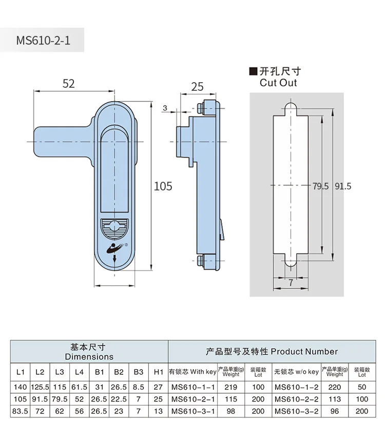 Durable Hengzhu MS610-2-1 Panel Board Lock for Electrical Control