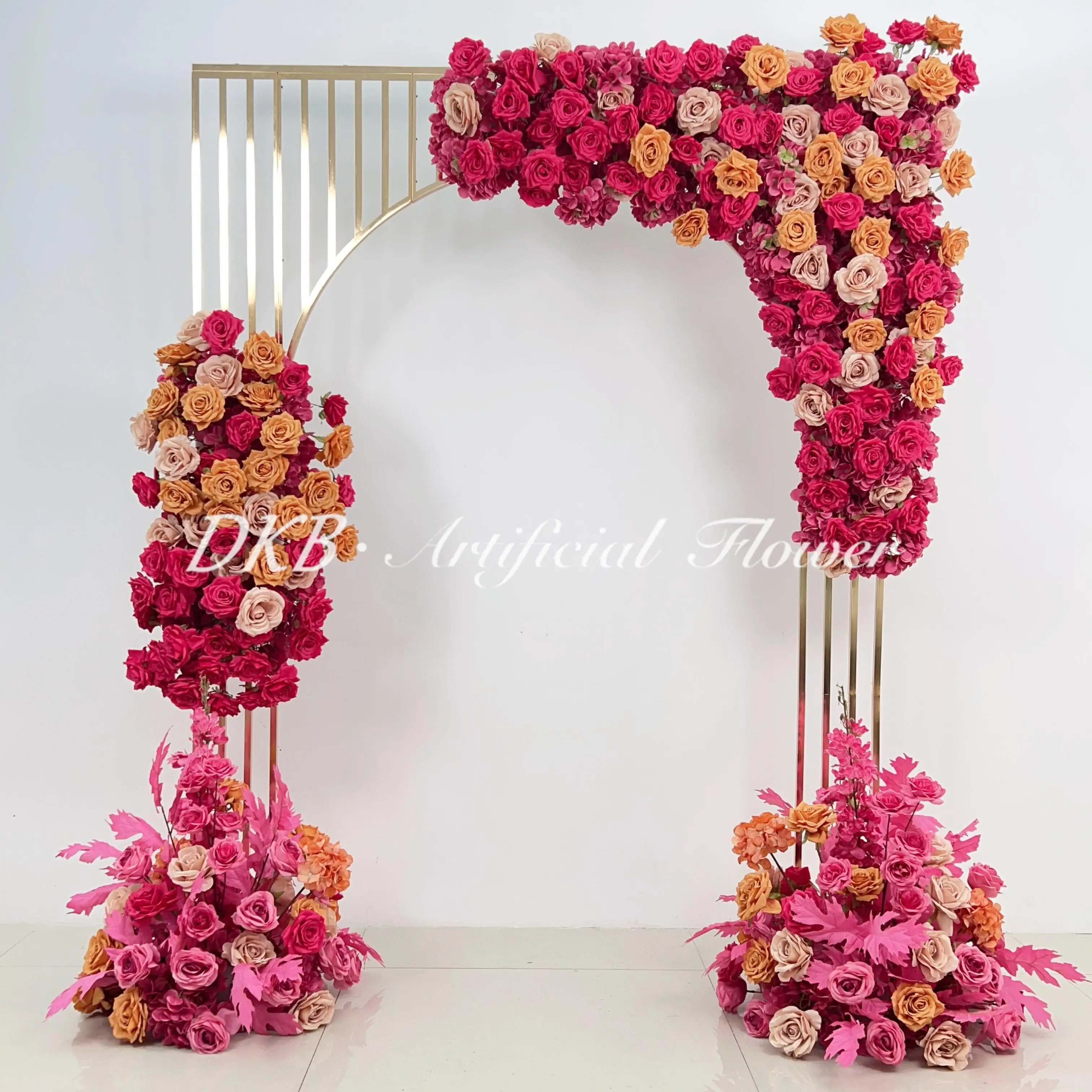 2025 new design flower arch backdrop 5d pink silk rose tropical flowers ...