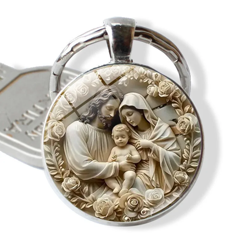Religious Virgin Mary Keychain Catholic Blessed Retro Metal Glass Key ...