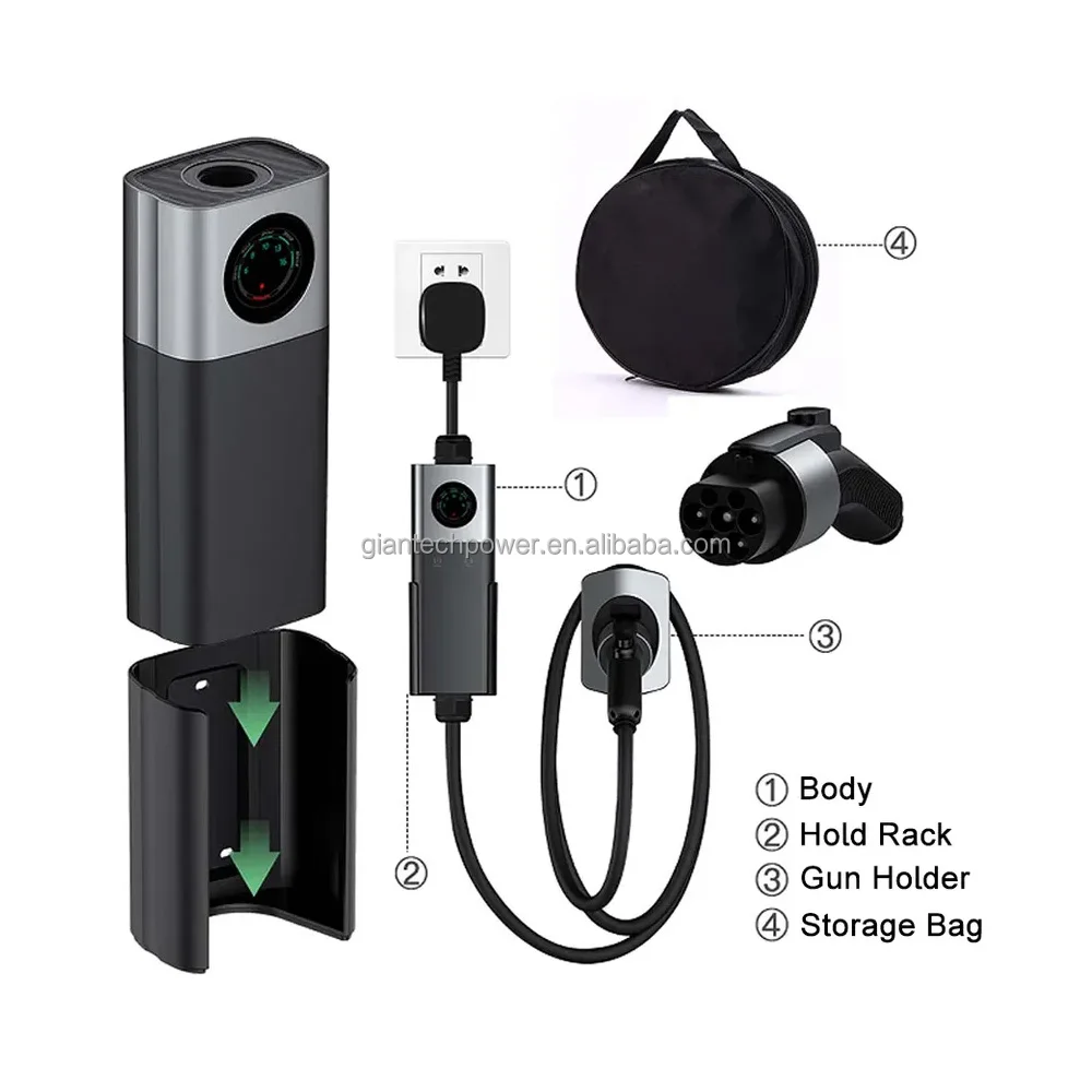 Mobile Ev Charger Metal Enclosure 7kw 11kw 22kw Portable Home Charger ...