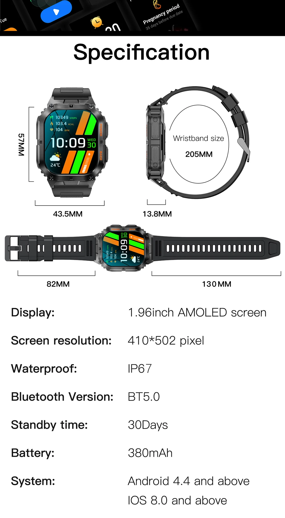 K61 Pro Amoled Smart Watch With 1.96 Inch Screen Bt Call Heart Rate ...