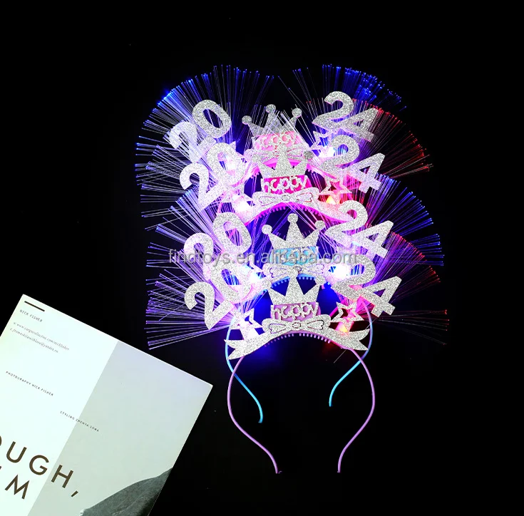 New Led 2024 Flash Headband Crown Optical Fiber Hair Band Happy New ...