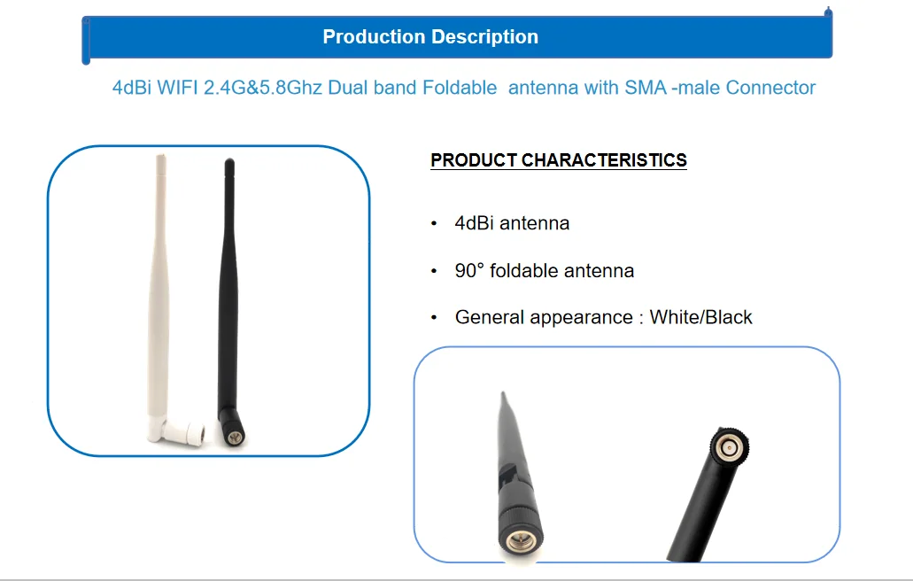 Foldable Omni Directional 5G Antenna Whip for WIFI Router