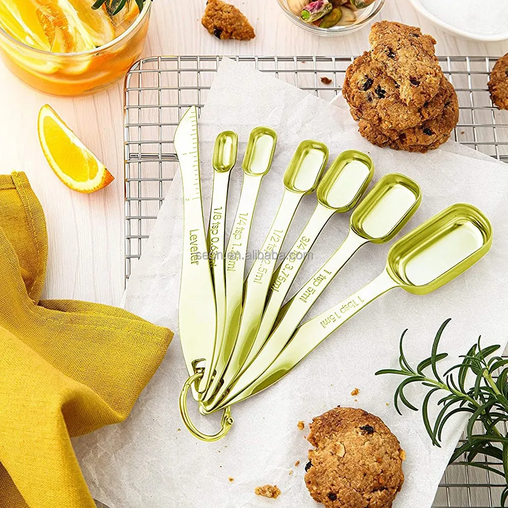 7pcs Stainless Steel Rectangular Gold Measuring Spoons - Buy Gold ...
