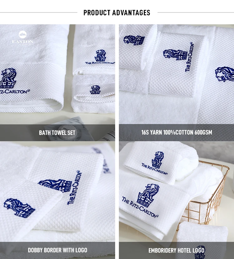 Dobby Border Design 100% Cotton Hand Face Bath Towel Set for Hotel