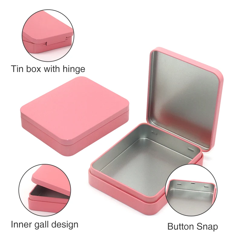 Silver Black Metal Hinged Tin Box Container Aluminum Small Metal Hinge ...