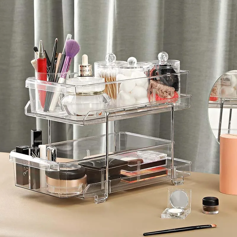 Multi-purpose 2-tier Clear Organizer With Sliding Storage Drawers With ...