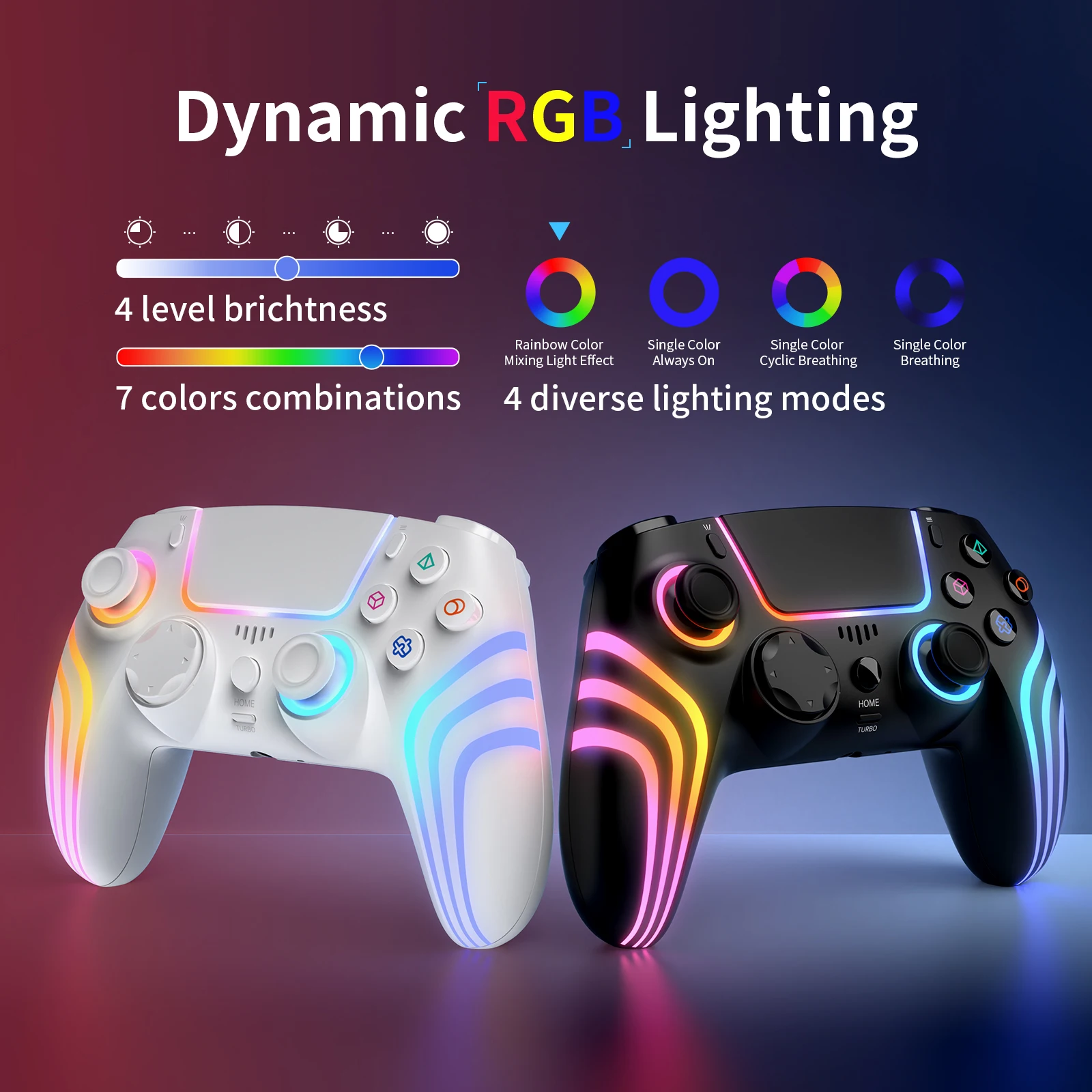 JYS New Wireless Game Controller for PS5 Dynamic RGB Lighting Turbo ...