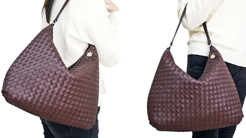 High Quality Woven Leather Tote Bag Big Capacity Shoulder Bags Casual ...
