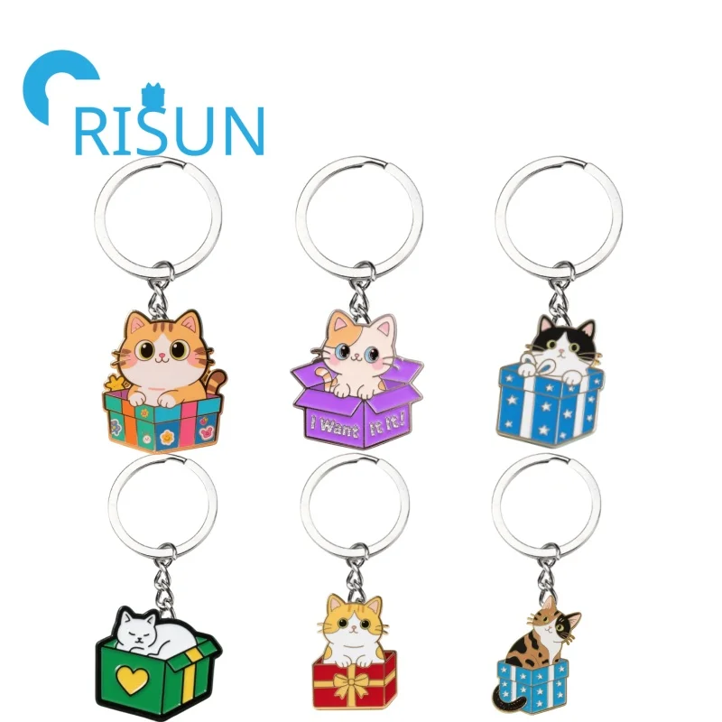 Factory Metal Cartoon Kawaii Enamel Cat Key Chain Llavero Quirky Cat in ...