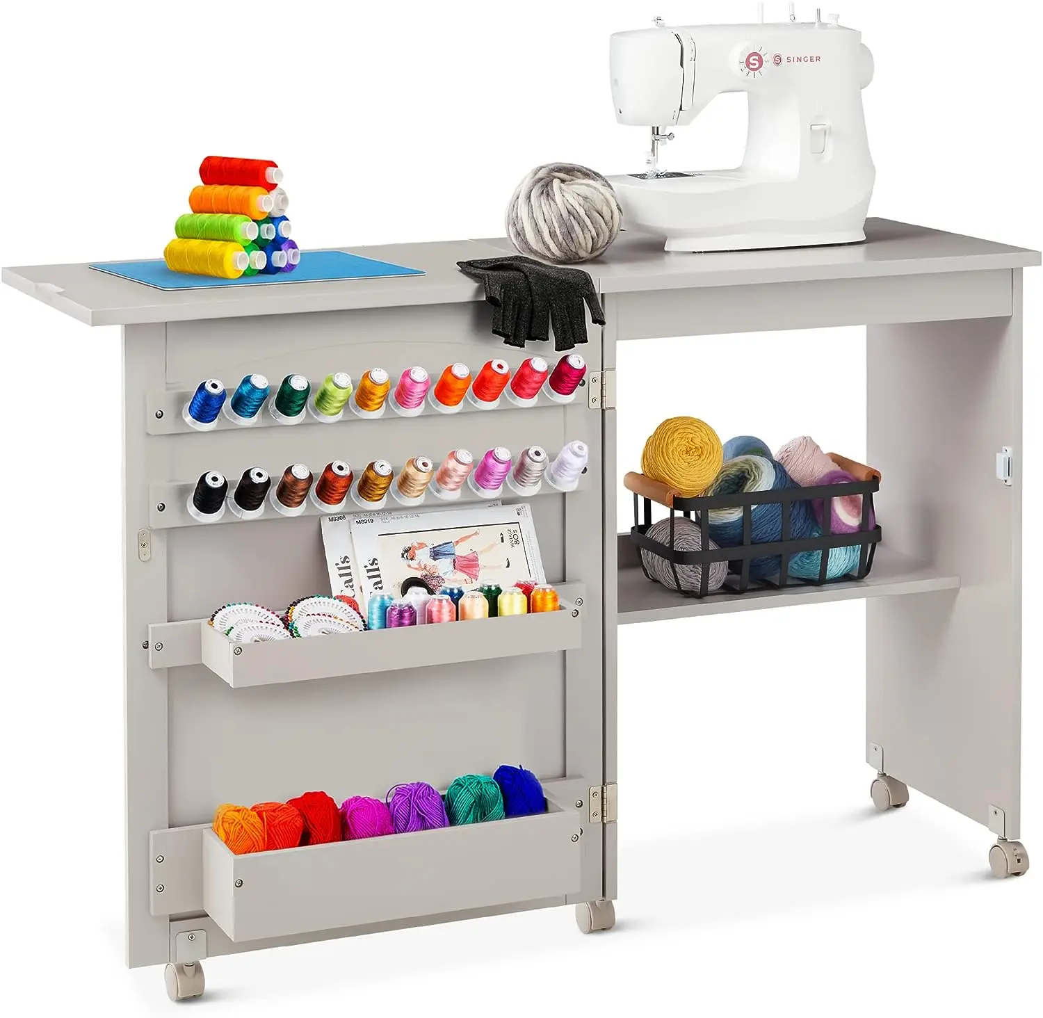 Living Room Table Folding Sewing Machine Table White Wood Sewing ...