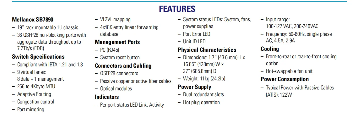 Mellanox MSB7890-ES2F - 36-Port Non-Blocking EDR 100gb/s Switch