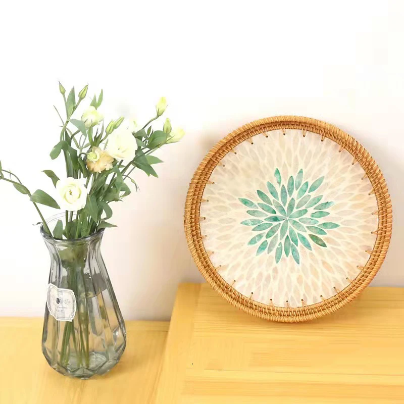 Unique Exotic Handmade Pearl Round Rattan Woven Snack Tray Creative ...