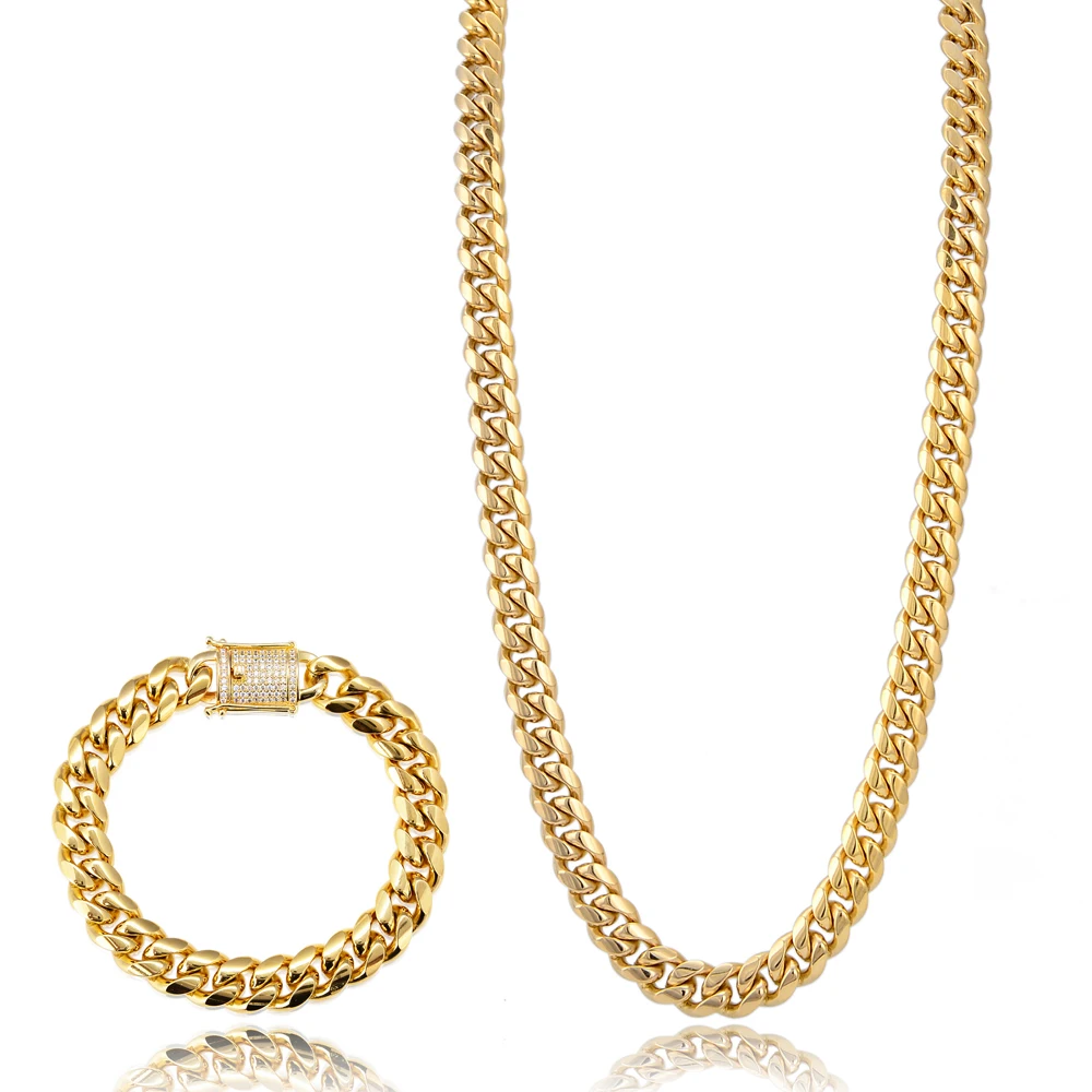 Men's Iced Out Cuban Chain Sets Stainless Steel Cuban Link Chain ...