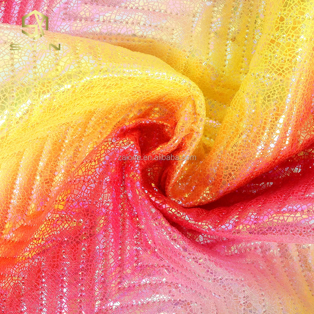 Shiny Burst Rainbow Stripe Sponge Embroidered Quilted Fabric