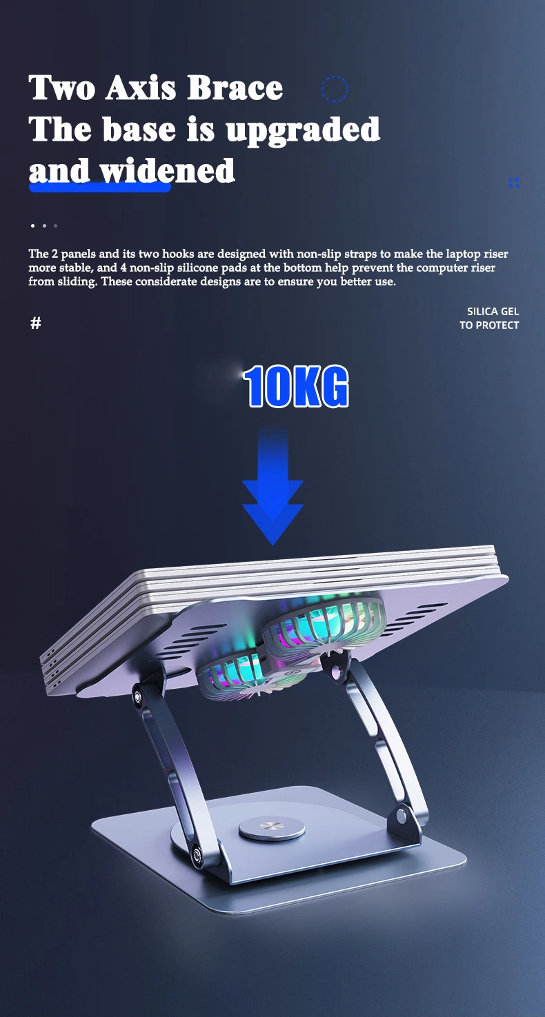 Yicosun Adjustable Ergonomic 2 Fans Laptop Holder Aluminum Alloy Desk ...