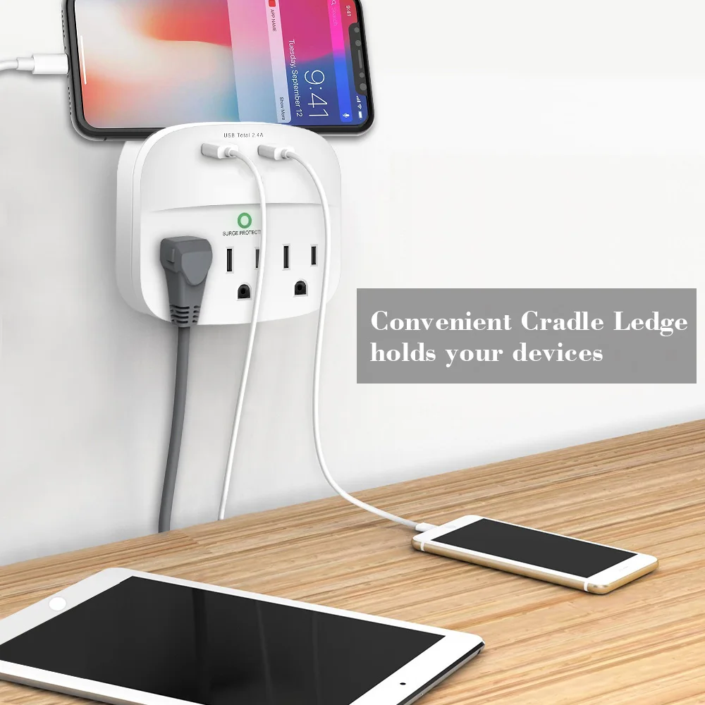 Multi Plug 3 AC Outlets 5 Outlets Wall Mount Surge Protector USB Wall ...