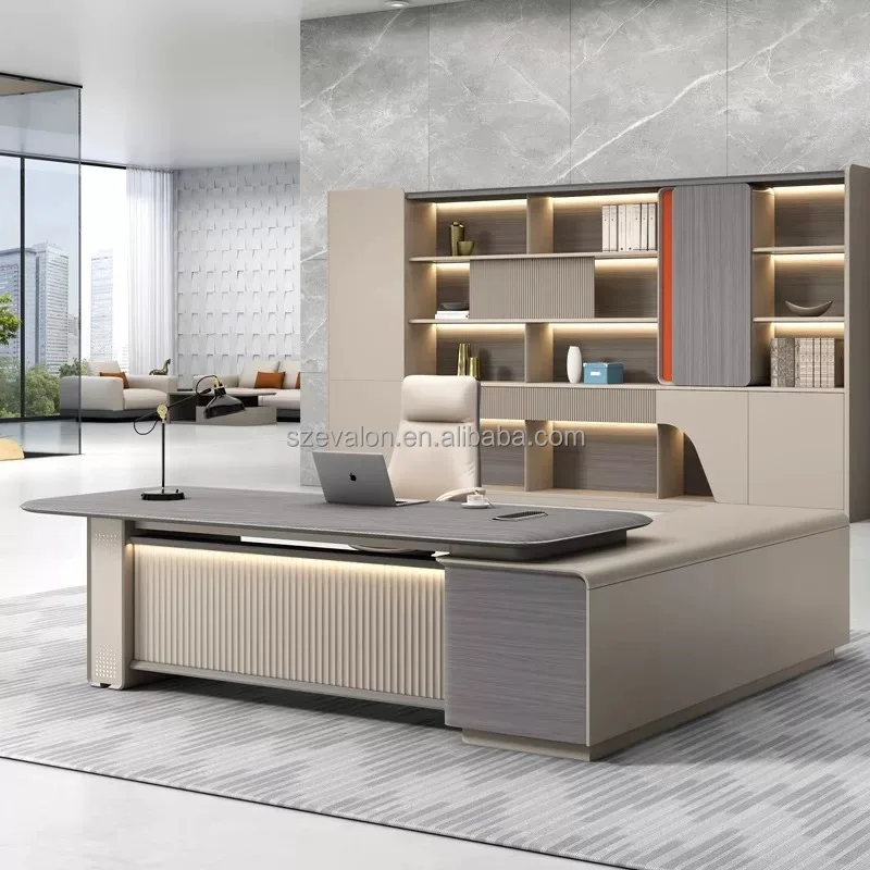 Office Table and Chair Set Executive Desk Melamine Manager Ceo ...