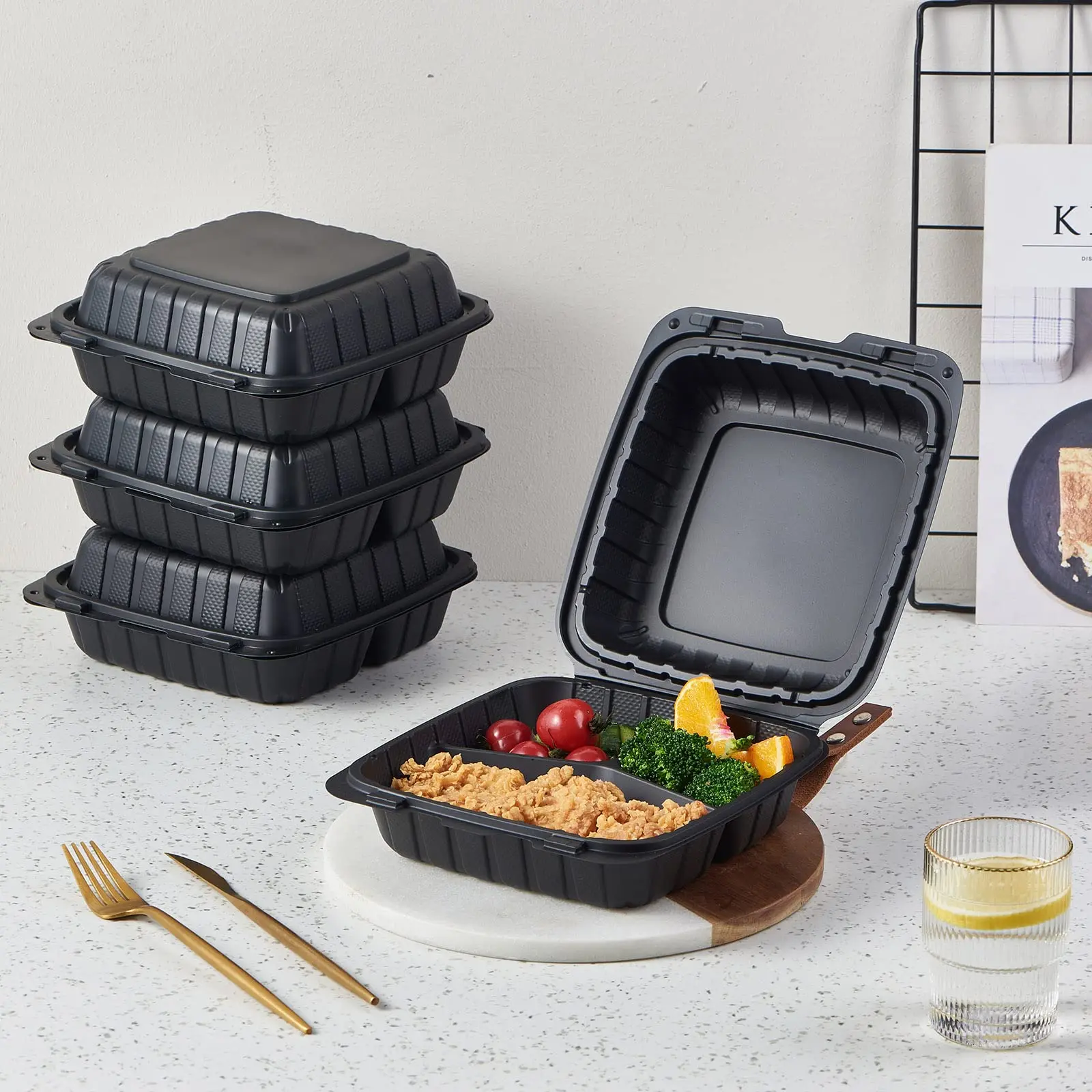 FULING 8x8" Eco-Friendly Bio Clamshell to Go Box Disposable Mineral ...