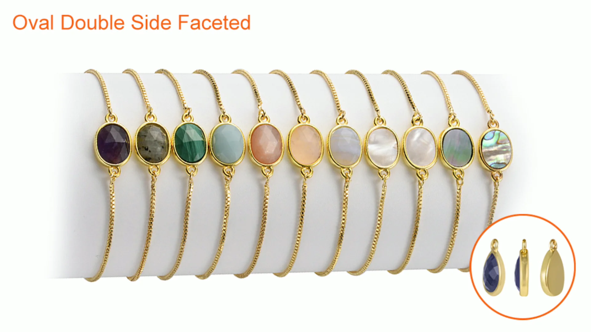 18k Gold Plated Brass Bolo Chain With Tips Abalone Shell Triangle Set ...