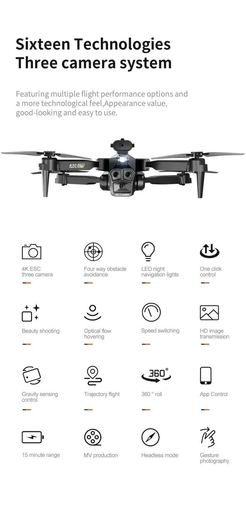 K10 Max Smart Drone with Obstacle Avoidance, 4K Aerial Photography, and ...