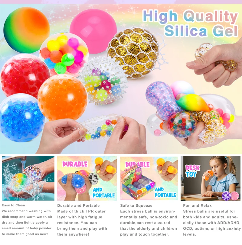 12 Pack Sensory Stress Ball Set - Fidget Decompression Toys