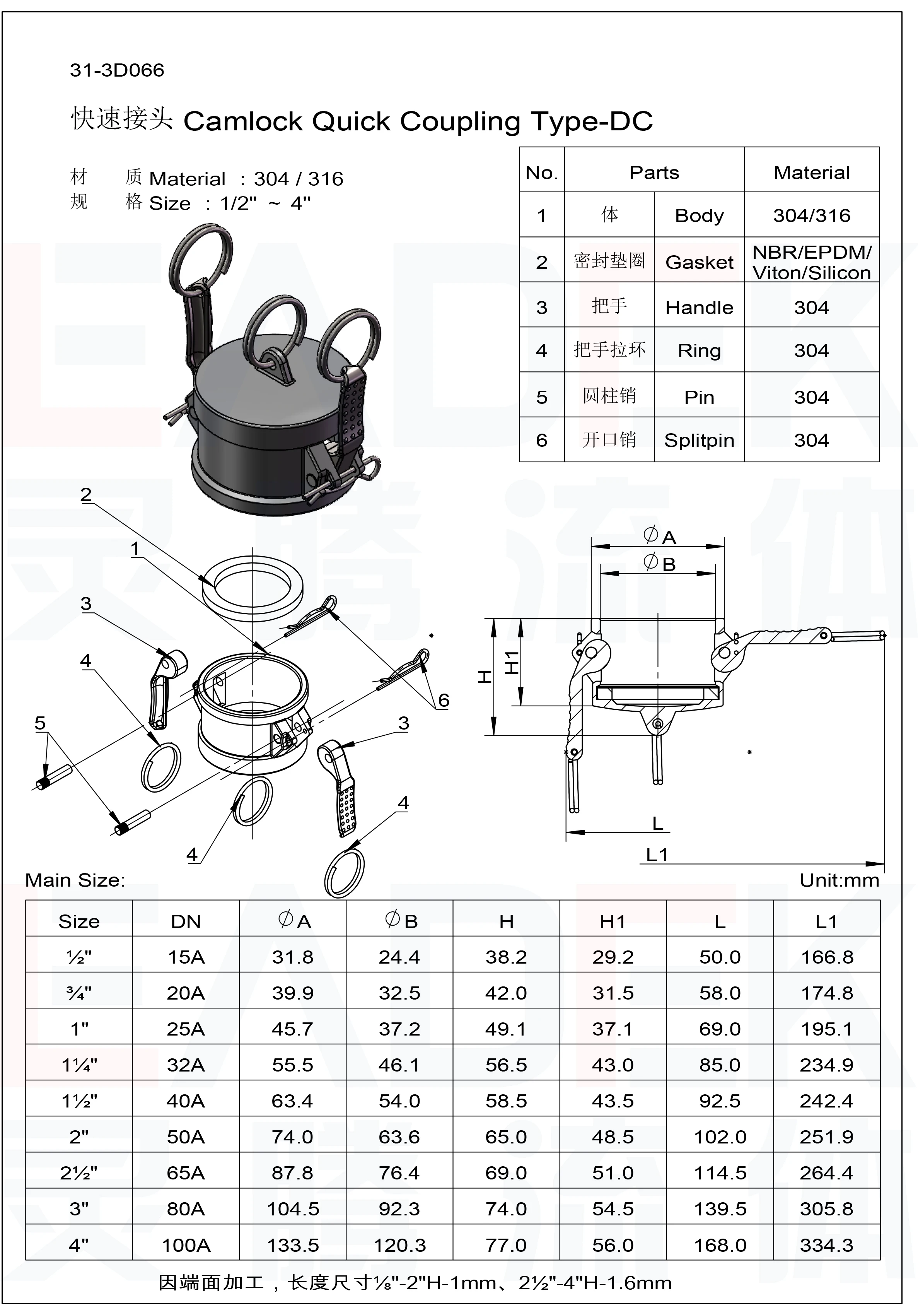 China Factory Sus Camlock Quick Coupling 304 316 Stainless Steel Pipe ...