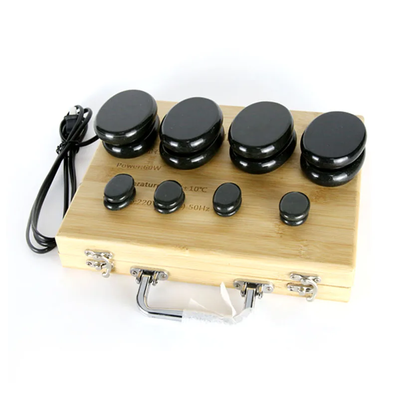 16 Pack Bamboo Box Hot Stones For Massage Set With Warmer Basalt ...